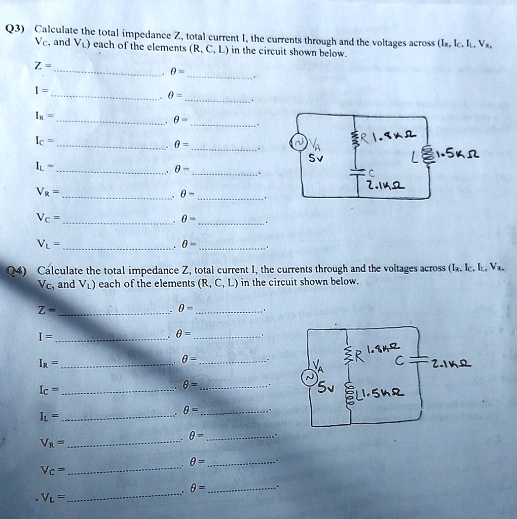 q3 calculate the total impedance z total current i the currents through and the voltages across ...