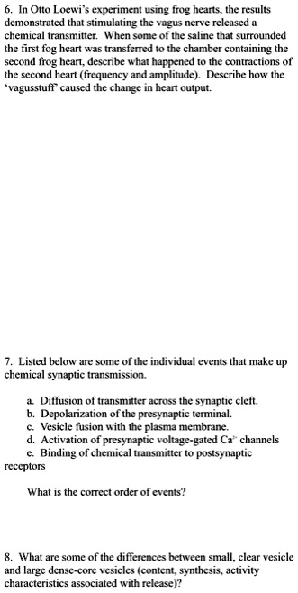 6. In Otto Loewi's experiment using frog hearts, the results ...