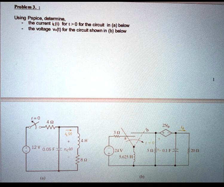 SOLVED: Problem: Using PSpice, determine the current i(t) for t > 0 for the circuit in (a) below ...