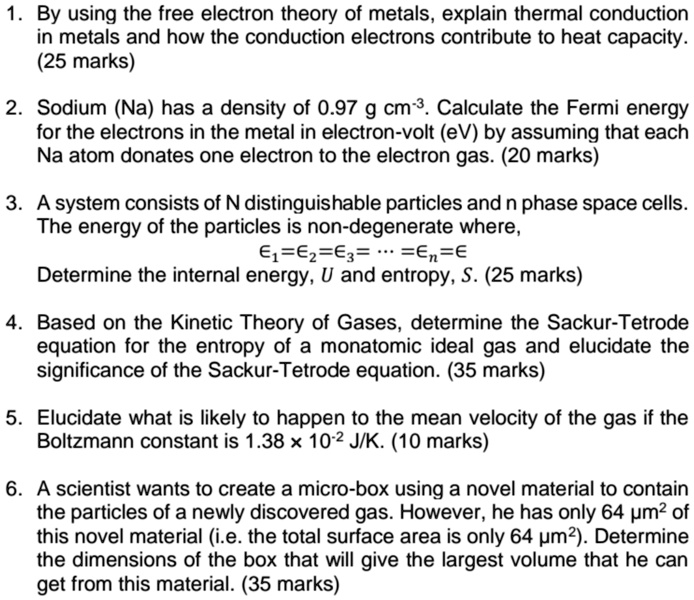 SOLVED: 1. By using the free electron theory of metals, explain thermal ...