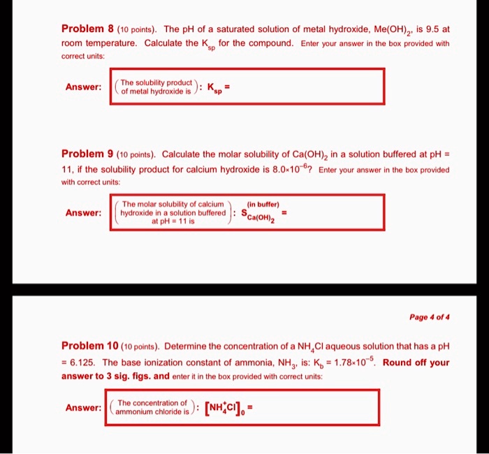 problem 8 10 points the ph of saturated solution of metal hydroxide meohz is 95 at room ...