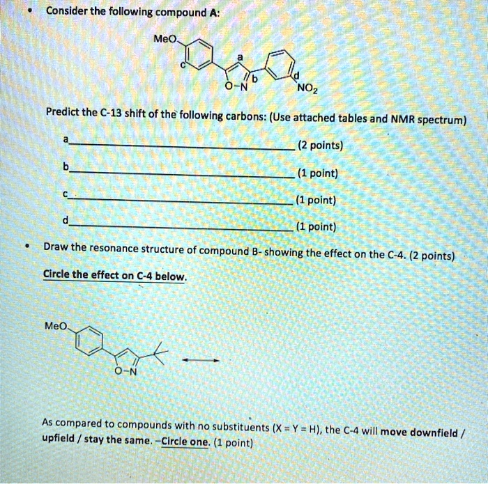 Consider the following compound A: MeO a C b O-N d NO2 Predict the C-13 ...