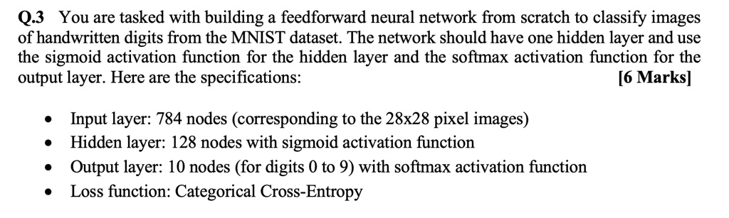 q3 you are tasked with building a feedforward neural network from scratch to classify images of ...