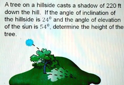 SOLVED: A tree on a hillside casts a shadow of 220 ft down the hill, If ...