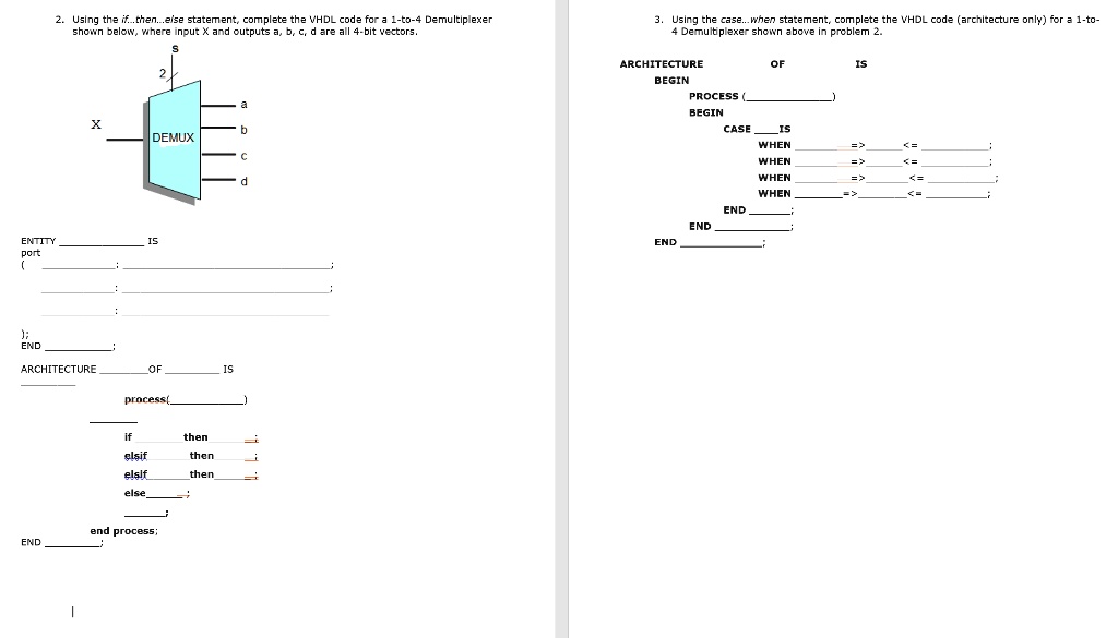 SOLVED: 2. Using the if...then...else statement, complete the VHDL code for a 1-to-4 ...