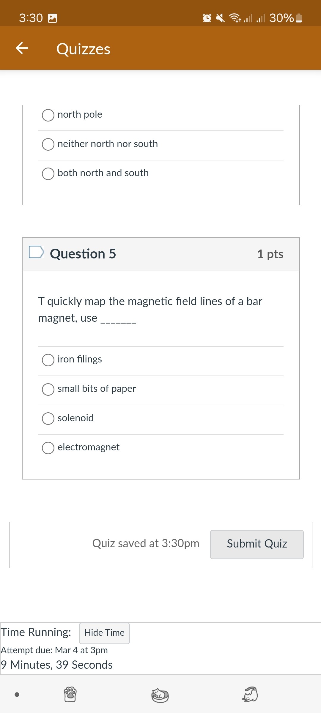 3:30 (c) Quizzes north pole neither north nor south both north and ...