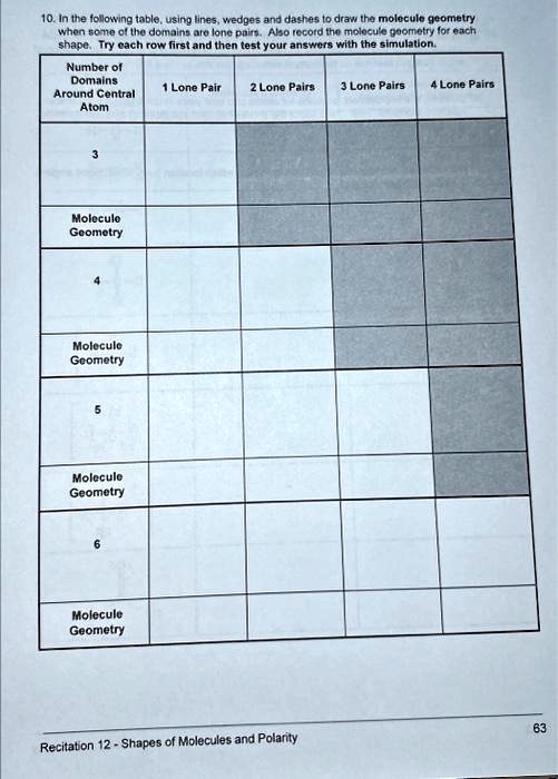 Solved 10 In The Following Table Using Lines Wedges And Dashes To Draw The Molecule 