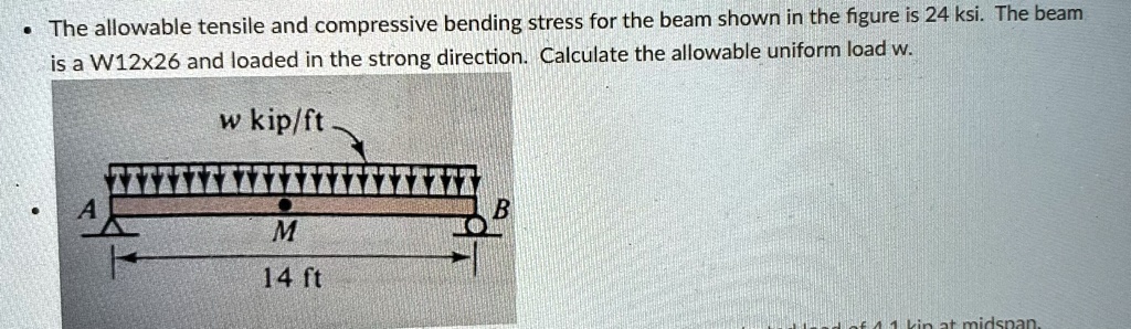 The allowable tensile and compressive bending stress for the beam shown in the figure is 24 ksi ...