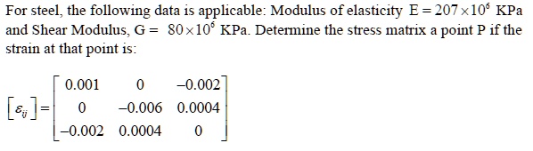 SOLVED: For steel, the following data is applicable: Modulus of ...