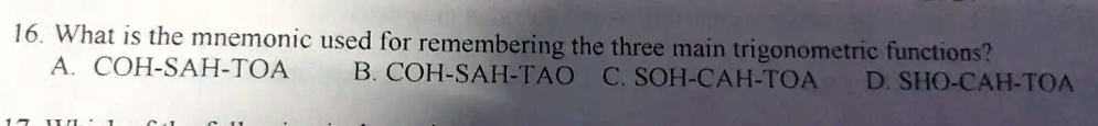 16 what is the mnemonic used for remembering the three main ...