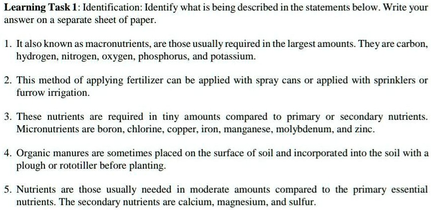 learning task 1 identification identify what is being described in the statements below write ...