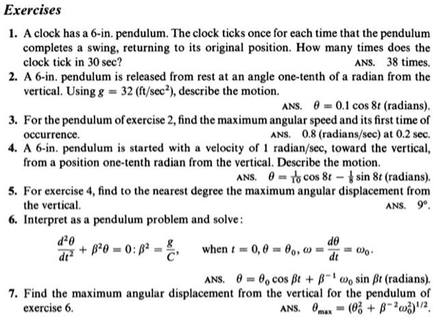 SOLVED: A clock has a 6-inch pendulum. The clock ticks once for each ...