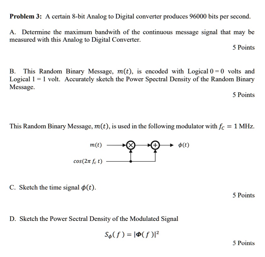 SOLVED: Problem 3: A certain 8-bit Analog to Digital converter produces 96,000 bits per second ...