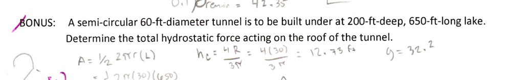 SOLVED: BONUS: A semi-circular 60-ft-diameter tunnel is to be built ...