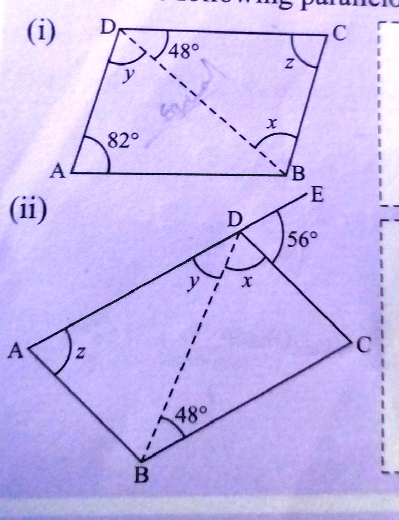 SOLVED: Consider the following parallelograms and find the values of x, y, z.