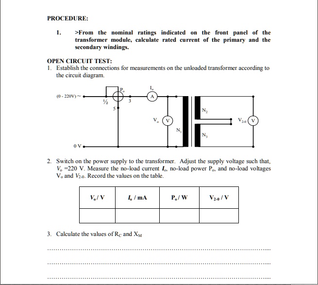 SOLVED: PROCEDURE: 1. From the nominal ratings indicated on the front ...