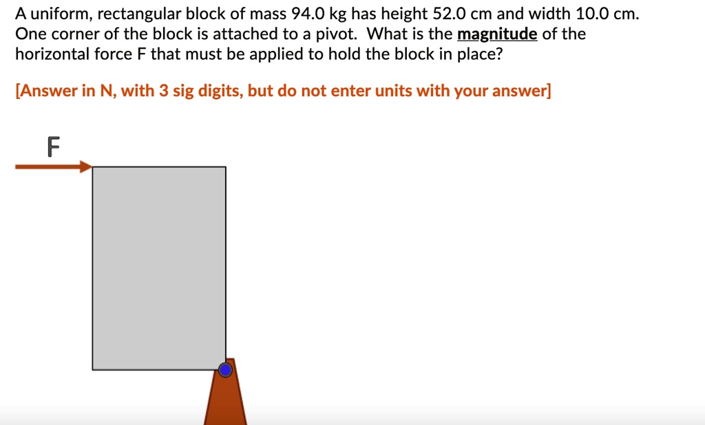 SOLVED: A uniform, rectangular block of mass 94.0 kg has height 52.0 cm and width 10.0 cm: One ...