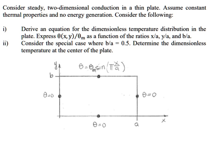 SOLVED: Consider steady, two-dimensional conduction in a thin plate. Assume constant thermal ...