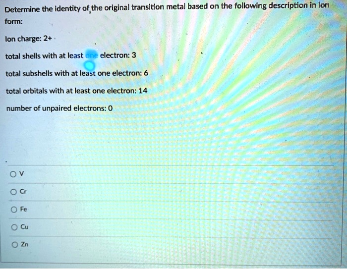 Determine the identity of the original transition metal based on the ...