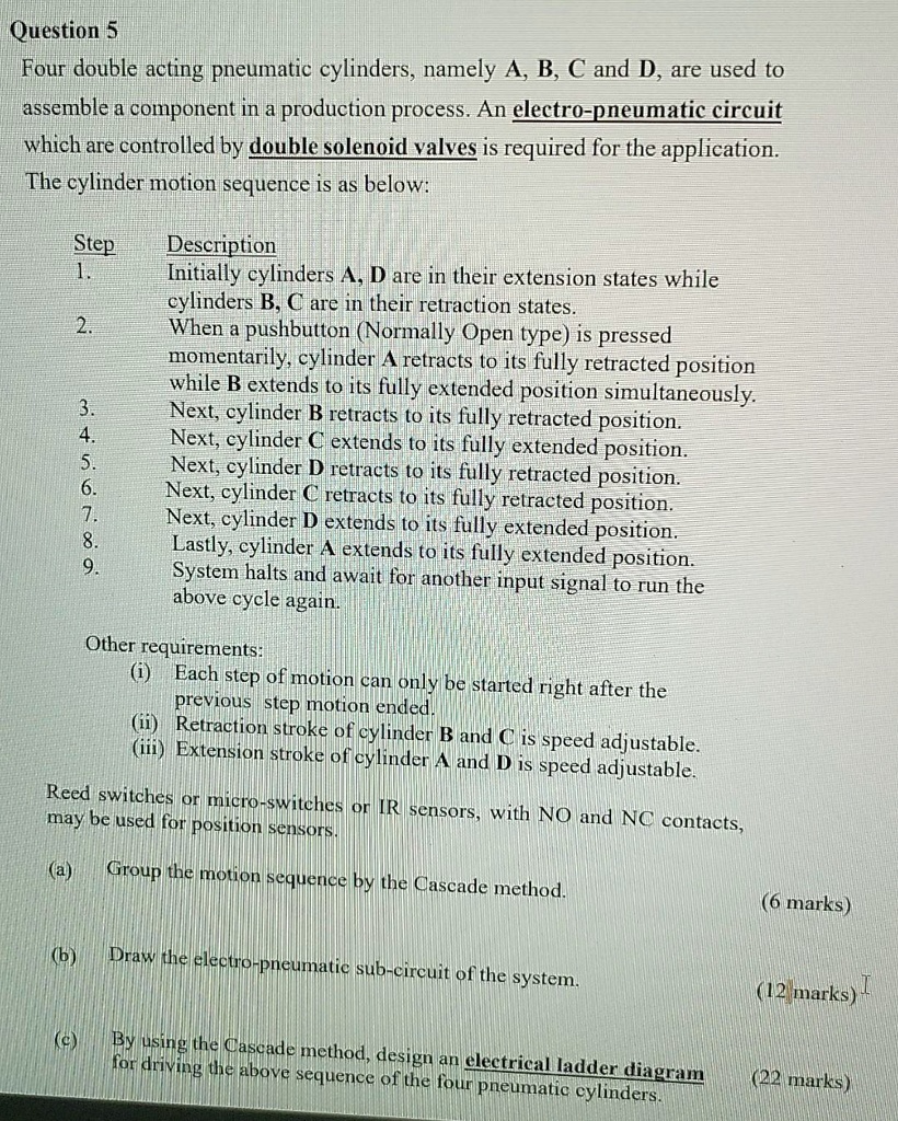 question 5 four double acting pneumatic cylinders namely 4 b and d are ...
