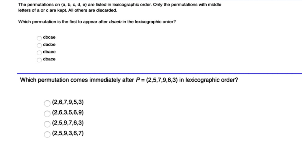 Solved The Permutations On A B C D E Are Listed In Lexicographic