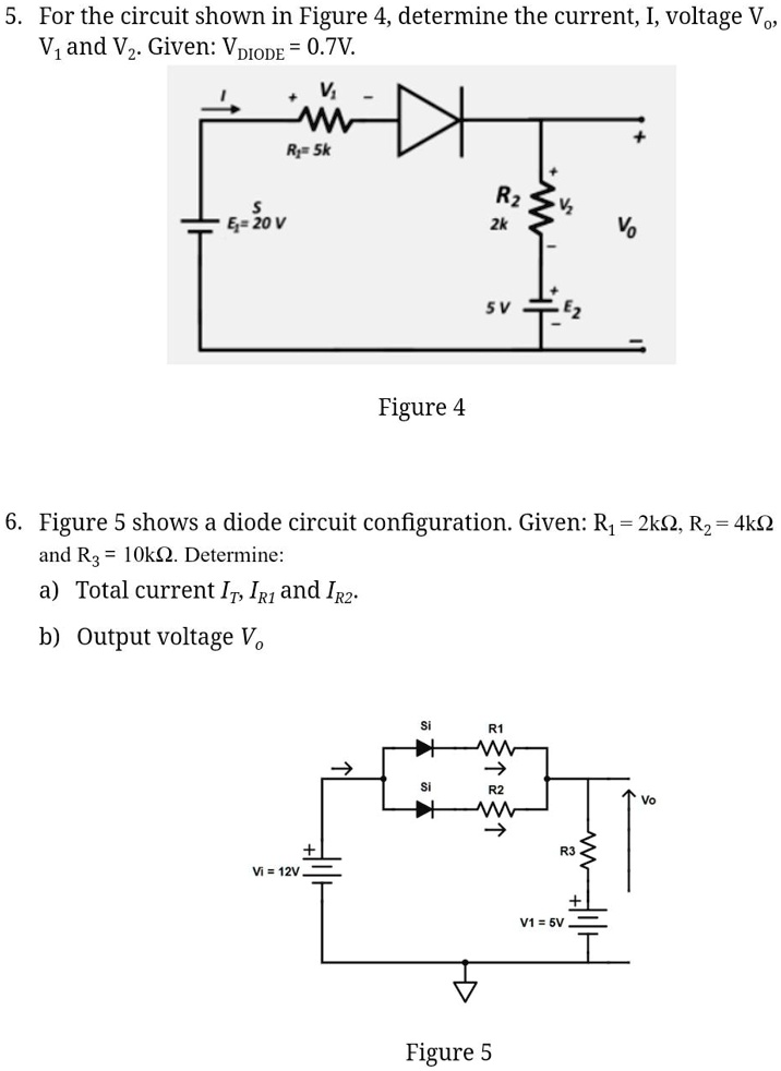 SOLVED: Texts: 5. For the circuit shown in Figure 4, determine the current, I, voltage V, and V2 ...