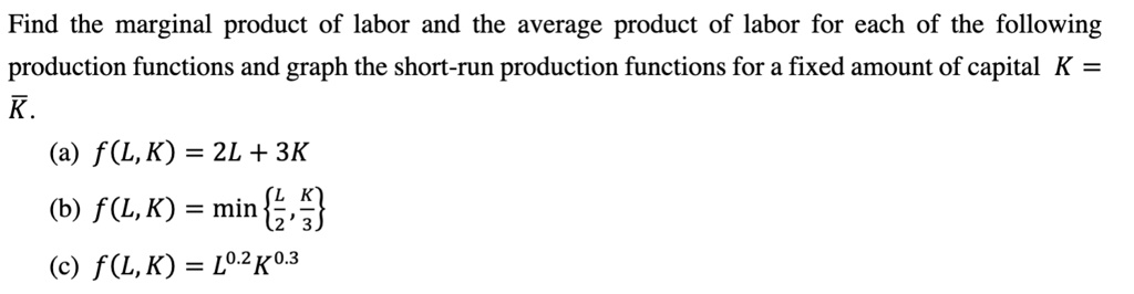 Find the marginal product of labor and the average product of labor for ...