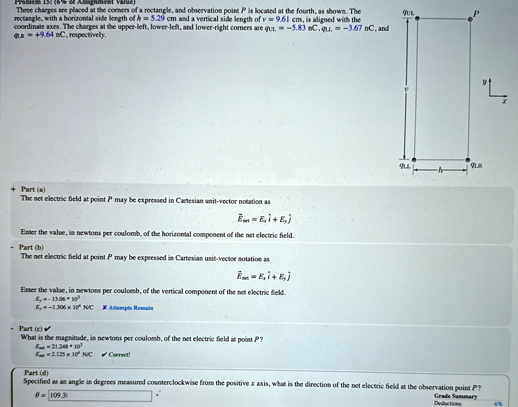 problem 15 6 of assignment value three charges are placed at the corners of a rectangle and ...