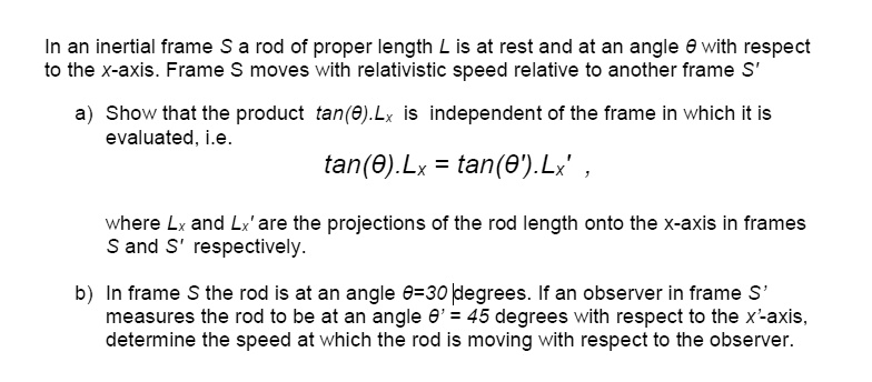 In an inertial frame s a rod of proper length l is at rest...