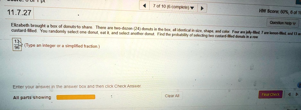 SOLVED: Question Help: Elizabeth brought a box of donuts to share ...