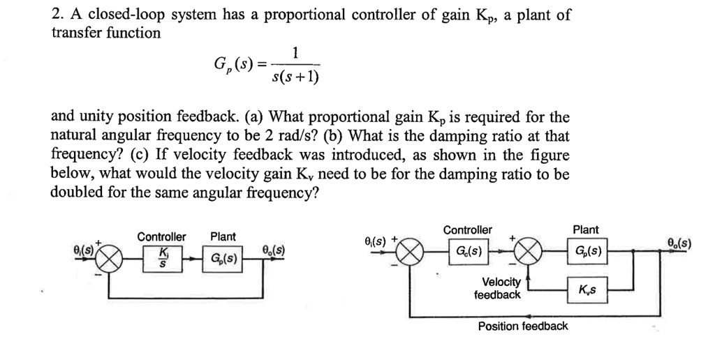 SOLVED: 2. A closed-loop system has a proportional controller of gain Kp, a plant of transfer ...