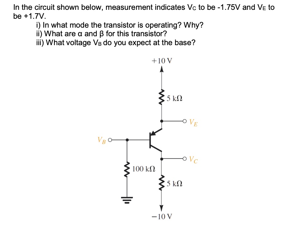 SOLVED: In the circuit shown below, the measurement indicates Vc to be ...