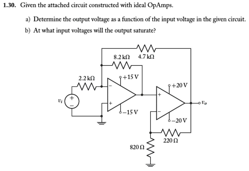 1.30. Given the attached circuit constructed with ideal OpAmps. a) Determine the output voltage ...