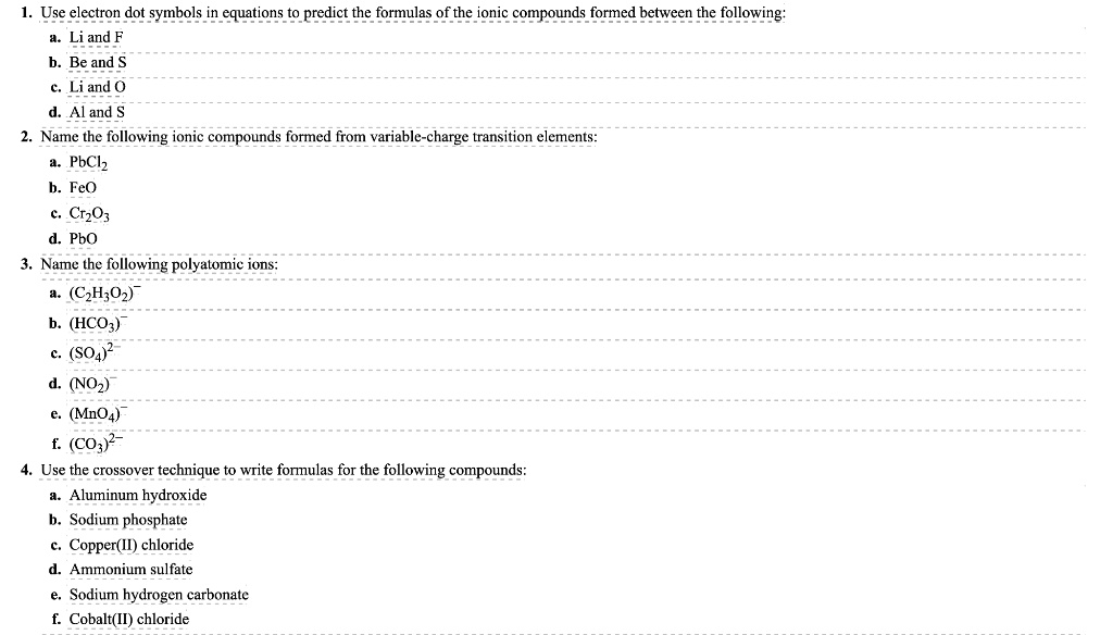 SOLVED: Use electron dot symbols equations to predict the formulas of the ionic compounds formed ...
