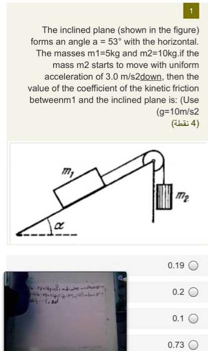 SOLVED: The inclined plane (shown in the figure) forms an angle a = 539 ...