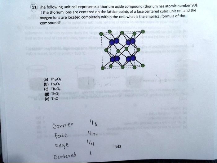 SOLVED: The following unit cell represents thorium oxide compound ...