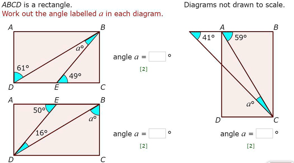abcd is a rectangle work out the angle labelled a in each diagram 22635