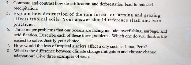 SOLVED: Compare and contrast how desertification and deforestation lead to reduced precipitation ...