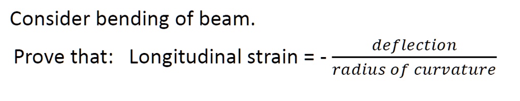 Consider bending of beam. deflection Prove that: Longitudinal strain ...