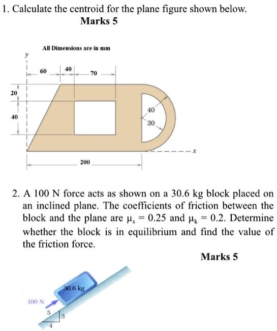 SOLVED: Calculate the centroid for the plane figure shown below. Marks ...