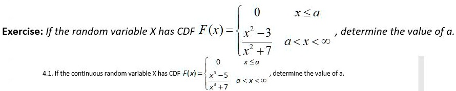 ra exercise if the random variable x has cdf fx 13 determine the value of a axd r 7 xo 41 ifthe ...