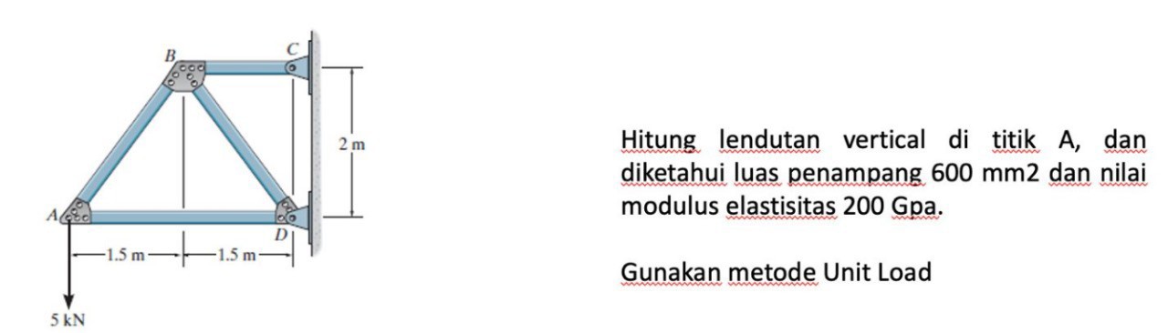 Hitung lendutan vertical di titik A, dan diketahui luas penampang 600 ...