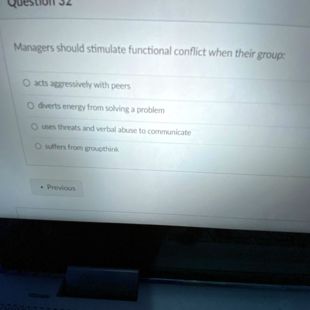 Managers should stimulate functional conflict when their group: - acts ...