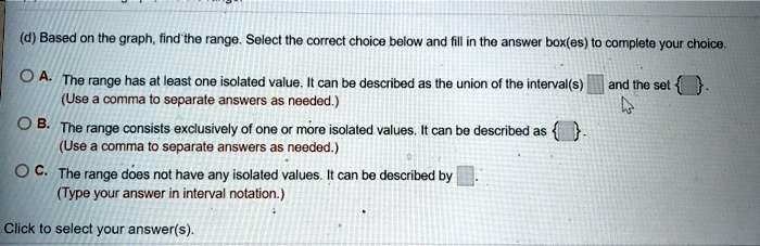 (d) Based on the graph, find the range. Select the correct choice below ...