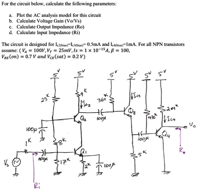 For the circuit below, calculate the following parameters: a. Plot the AC analysis model for ...
