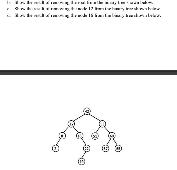 b. Show the result of removing the root from the binary tree shown below. Show the result of ...