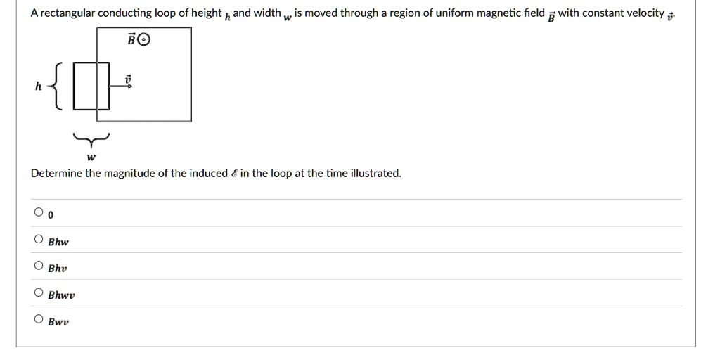 SOLVED: A rectangular conducting loop of height h and width w is moved through region of uniform ...