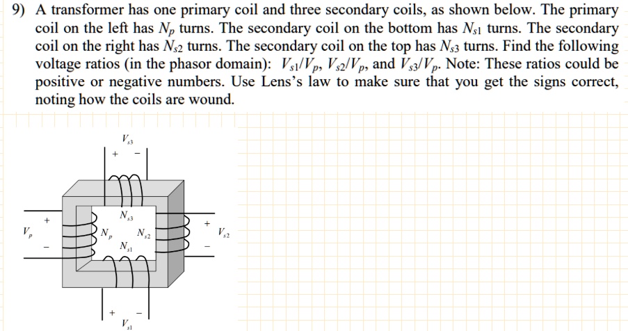 9) A transformer has one primary coil and three secondary coils, as ...