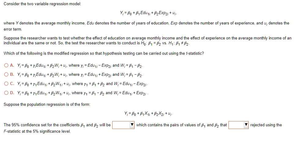 Solved Consider The Two Variable Regression Model Yi Po B1 Edu