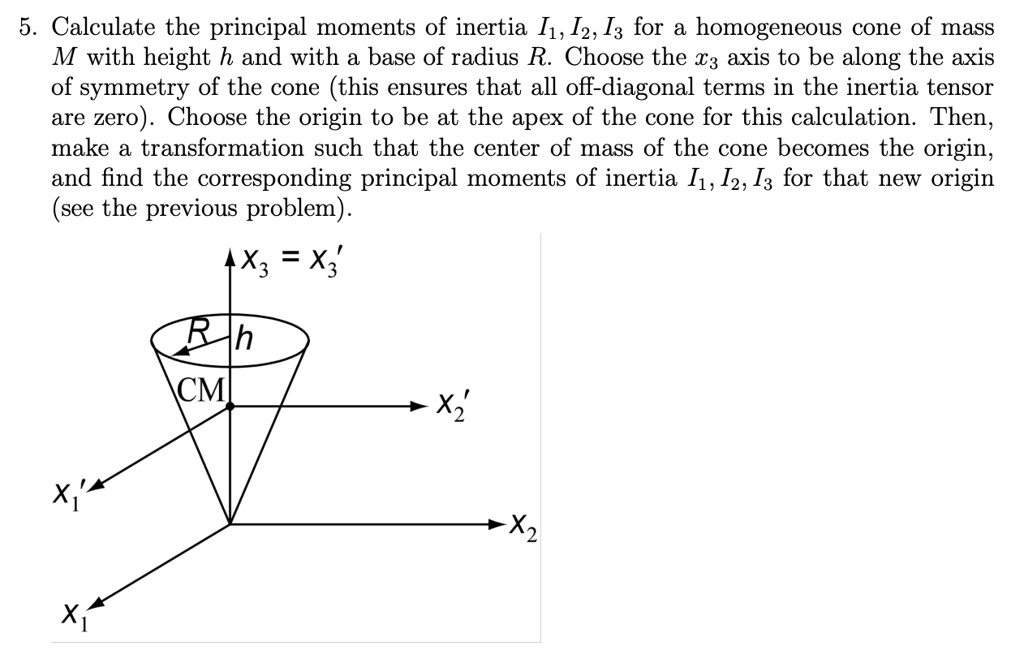 SOLVED: 5. Calculate the principal moments of inertia I1, I2, I3 for a homogeneous cone of mass ...